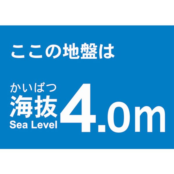 ・屋内外使用可能です。・表示内容:ここの地盤は海抜4.0m・取付仕様:粘着シール・取付方法：貼付タイプ・縦×横:120×170mm・塩化ビニール(PVC)・貼り付ける面のゴミ・油等を拭きとってください。・生産国 日本・JANコード 4989...