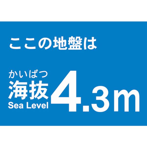 ・屋内外使用可能です。・表示内容:ここの地盤は海抜4.3m・取付仕様:粘着シール・取付方法：貼付タイプ・縦×横:120×170mm・塩化ビニール(PVC)・貼り付ける面のゴミ・油等を拭きとってください。・生産国 日本・JANコード 4989...