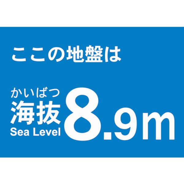 ・屋内外使用可能です。・表示内容:ここの地盤は海抜8.9m・取付仕様:粘着シール・取付方法：貼付タイプ・縦×横:120×170mm・塩化ビニール(PVC)・貼り付ける面のゴミ・油等を拭きとってください。・生産国 日本・JANコード 4989...