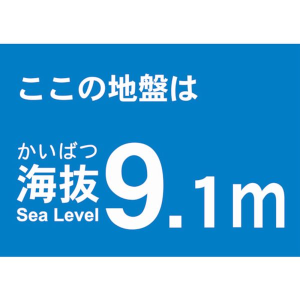 ・屋内外使用可能です。・表示内容:ここの地盤は海抜9.1m・取付仕様:粘着シール・取付方法：貼付タイプ・縦×横:120×170mm・塩化ビニール(PVC)・貼り付ける面のゴミ・油等を拭きとってください。・生産国 日本・JANコード 4989...