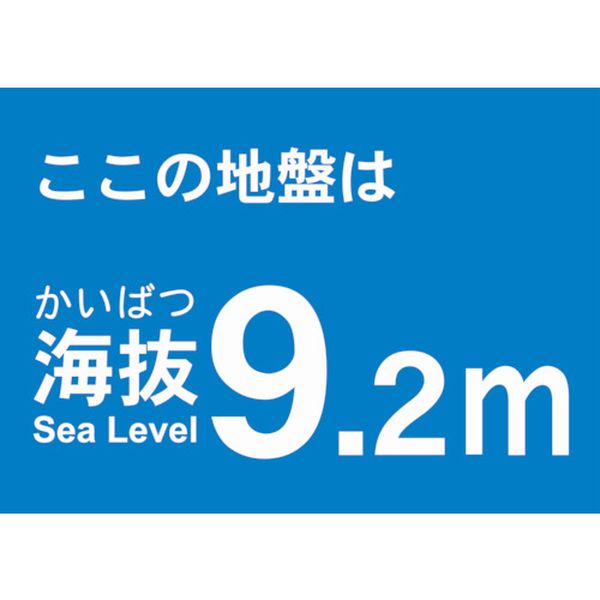 ・屋内外使用可能です。・表示内容:ここの地盤は海抜9.2m・取付仕様:粘着シール・取付方法：貼付タイプ・縦×横:120×170mm・塩化ビニール(PVC)・貼り付ける面のゴミ・油等を拭きとってください。・生産国 日本・JANコード 4989...
