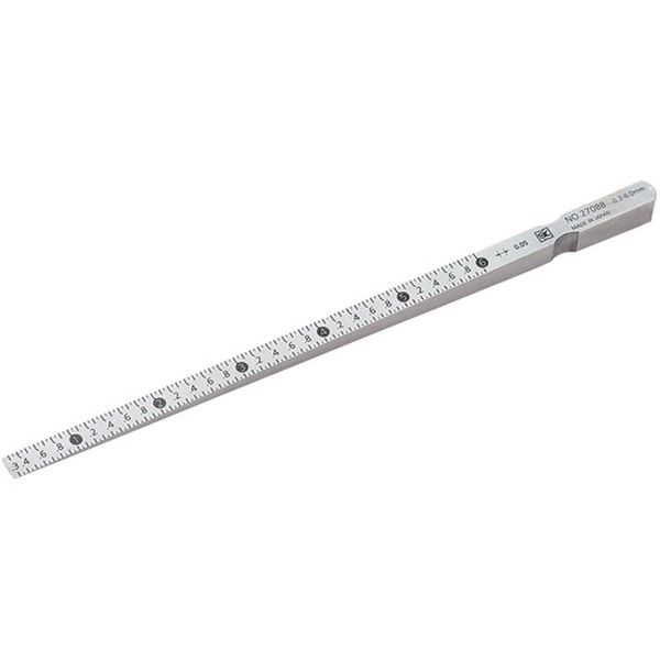 ・厚さのテーパーを利用してすき間測定を行うゲージです。・携帯に便利なプラスチックケース入、ボールチェーン付です。・細幅(6mm)タイプ。高さ調製治具としても使用できます。・反射しにくいシルバー仕上です。・携帯に便利な収納ケース付です。・溝・...