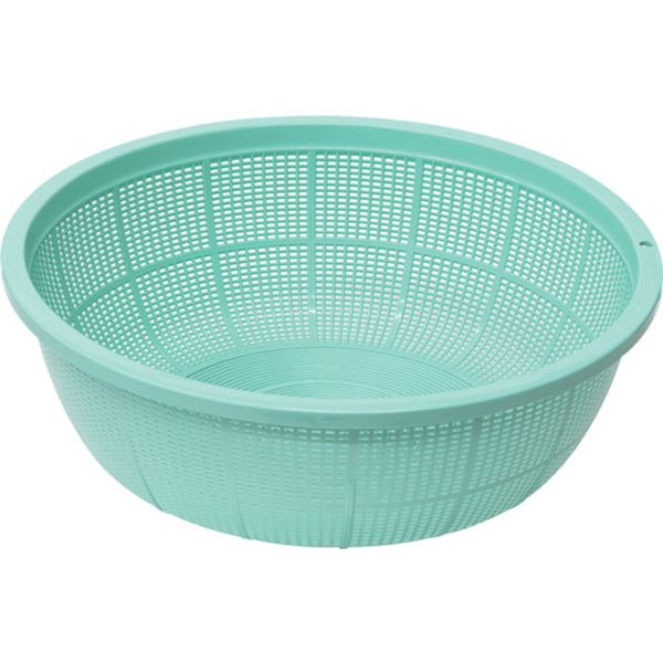 ・プラスチック製の丸型ザルです。・ご家庭から業務用までお使いいただけます。・野菜洗いなどに。・色：グリーン・外形寸法(mm)幅：474・外形寸法(mm)奥行：474・外形寸法(mm)高さ：165・外形寸法(mm)外径：474・規格(号)：L...