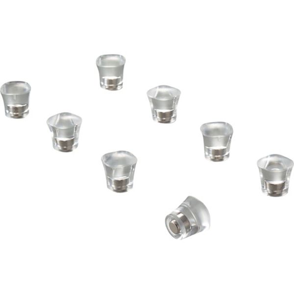 ・使いやすさとデザイン性を兼ね備えたピン型のマグネットです。・メモや書類などの掲示に。・厚さ(mm)：13・縦(mm)：12・横(mm)：12・セット商品：8個1組(透明×8個)・目安保持枚数：A4普通紙7枚・本体：ネオジウムマグネット・カ...