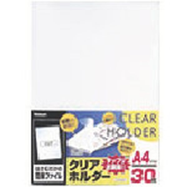 ・中身が見える透明タイプ。・色：クリア・タイプ：A4・厚さ(mm)：約0.2・本体サイズ　タテ×ヨコ(mm)：A4/310×220・枚数：30枚・材質：ポリプロピレン・はさむだけの簡単ファイル・A4サイズ対応のクリアホルダー・30枚パック・...