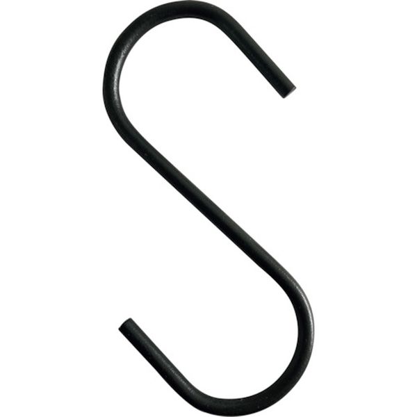 ・スチール製S字フックです。・物の吊り下げ、引っ掛けとして。・色：黒・使用荷重(kN)：0.15・D(mm)：4・L(mm)：52・S(mm)：14・スチール・表面処理：粉体塗装・生産国 中国・JANコード 4550414345847・質量...