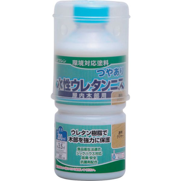 ・耐久性があり、低臭で安全な扱いやすい屋内用ニスです。・色：透明クリヤー・容量(L)：0.3・乾燥時間：(20℃)：約90分・塗り重ね回数：2回塗り・塗布面積(［［M2］］)：約3.5平方メートル(畳約2枚)・塗り面積(2回塗り)：約3.5...