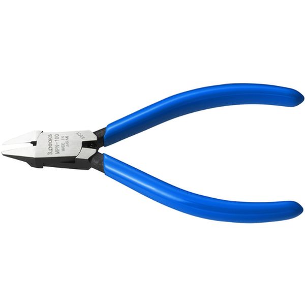 ・フラット刃です。・シャープな切れ味を持続します。・刃部喰い違いストッパー付です。・プラスチック成形業・全長(mm)：107・刃表面形状：ストレート刃・切断能力(mm)樹脂：φ3・コイルばね付・寸法(mm)：A=107/B=47/C=71/...