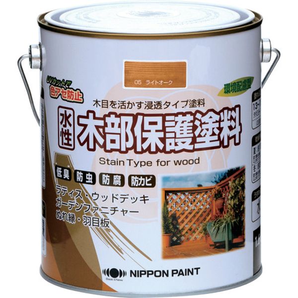 ・水性タイプなので、初めての方にも手軽に塗装できる木部保護塗料です。・木材の防虫・防腐・防かび効果に優れ、木材に浸透して木の腐蝕を防ぎます。・木目を生かした半透明仕上げができ、紫外線吸収剤(UVカット)により、色アセ・劣化を防止します。・ウ...