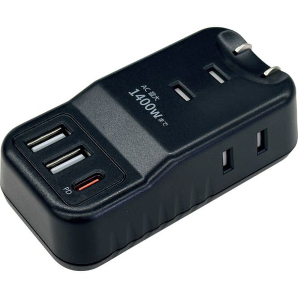 ・パワーデリバリー20W対応で高速充電できます。・コンセント数：3・色：黒・幅(mm)：46・奥行(mm)：28・高さ(mm)：86・ポート数：6・USBポート：TypeA×2、TypeC×1・USB-Cポート×1(PD20W)、USB-A...