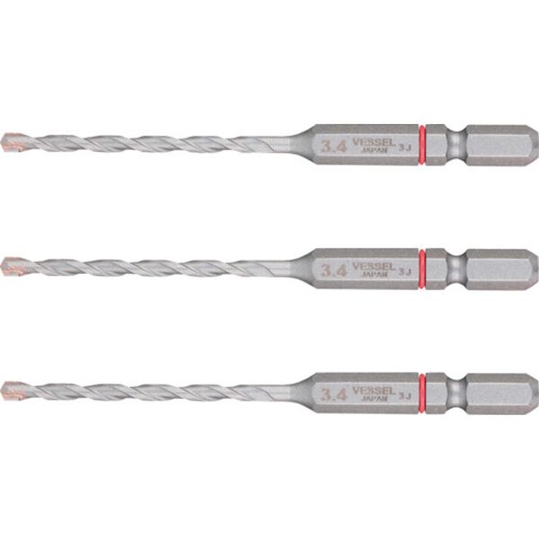 ・両刃2枚刃で切削の負荷を分散し高耐久。・マルチタイプで様々な被削材の穿孔が可能。・クッションリングでサイズを色分け。・モルタル、ブロック、ALC、石膏ボード、　鉄板などの穴開け・刃径(mm)：3.4・有効長(mm)：45・全長(mm)：9...