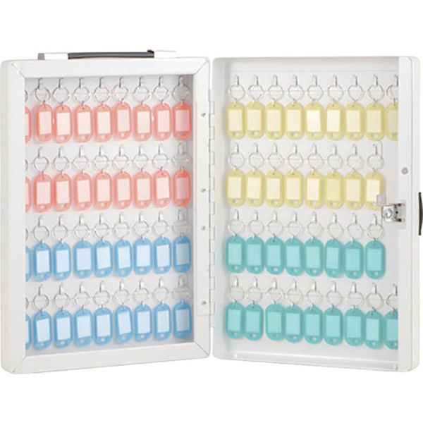 ・キーリングで取り付けるタイプなので、専用ホルダーがなくても使用できます。・色分類できるキーホルダーが便利です。・キーホルダーの中には、書き込み可能な見出し用紙が付いています。・70個収容タイプのキーボックスです。・鍵の保管管理に。・間口(...