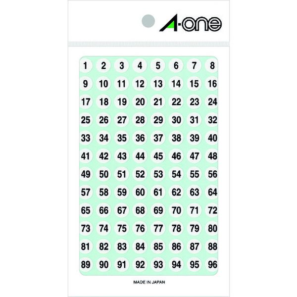 ・備品のナンバリングや書類の管理に便利なラベルです。・9mmΦ数字シール(1〜100)各4片・白・色：白・面付：104・1パック内：各4片・シートサイズ：90×150mm・ラベルサイズ直径(mm)：9・内容：1〜100・ラベル厚さ：0.09...