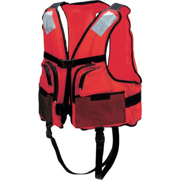 ・抜け防止の股ベルトとポケットがついています。・浮力材を取り外して洗濯可能です。・小型船舶用法定備品として。・河川での安全対策に。・色：レッド・桜マーク付き TYPE A・浮力8.0kg・国土交通省型式承認番号：第4587号・小型船舶用救命...