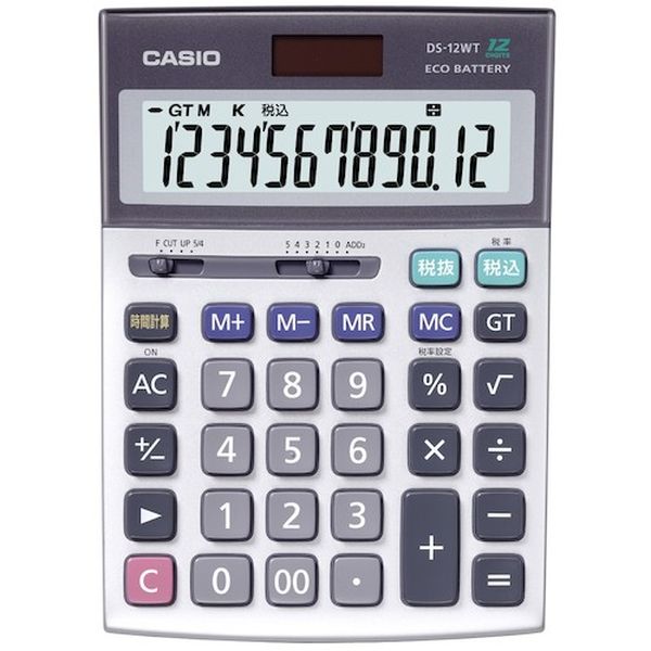 ・実務電卓デスクタイプ・経理財務等・桁数：12・縦(mm)：188・横(mm)：135・厚さ(mm)：35・色：SR・時間計算実務デスク電卓・生産国 中国・JANコード 4971850168249・質量 285g・コード：543-1001 ...