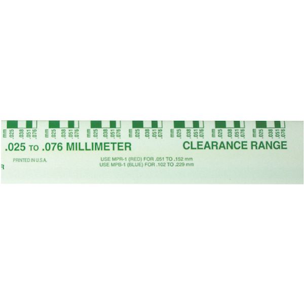 ・一般的なシックネスゲージでは測定が困難なクランクシャフトやカムシャフトのジャーナル部分のオイルクリアランス測定に使用できます。・メタルのクリアランス計測用・全長(mm)：300・全幅(mm)：22使用範囲(mm)：0.025〜0.076・...