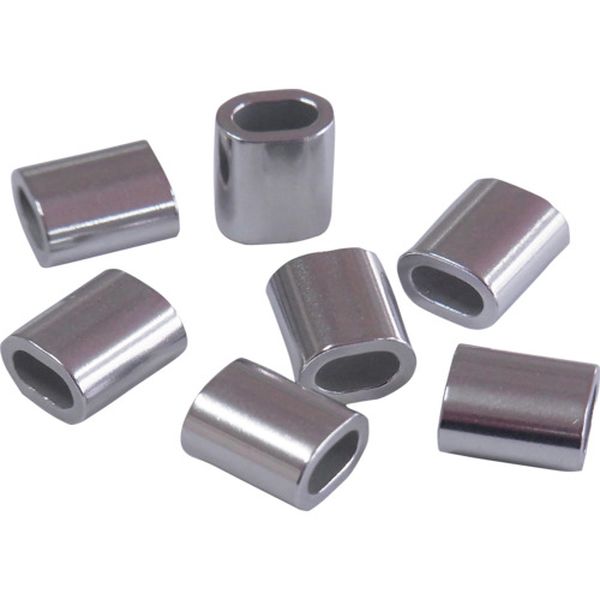 ・市販の電工ペンチ、圧着工具でカシめる金具です。・ワイヤ先端のアイ加工部品・適合ワイヤ径(mm)：0.36・専用圧着工具：無し(市販品で可)・適合ロープ径(mm)：0.36・AYP-3A×6個入・アルミパーツSY3用・アルミニウム(A-50...