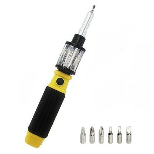 6in1 スクリュードライバー 商　品　説　明 シリンダーにセットしたビットを簡単に交換できる6in1スクリュードライバー。 ひねるだけでビットを簡単かつ迅速に交換できます。 引っ張ってチップホルダーからビットを取り外し、チャンバーをひねっ...