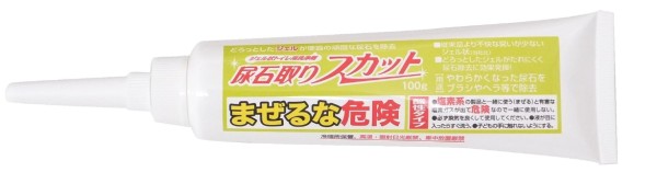 尿石取りスカット 100g 商　品　説　明 ●ジェル状トイレ用洗浄剤 ●どろっとしたジェルが便器の頑固な尿石を除去 ●やわらかくなった尿石をブラシかヘラで除去 ●どろっとしたジェルがたれにくく尿石除去に効果発揮 ・ゴム手袋を使用してください...
