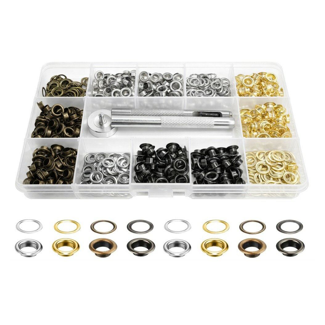 ハトメ 5mm 両面ハトメ 穴あけ 打ち具セット 4色 400個入 商品説明 【セット内容】 両面ハトメ400組に加え、ハトメ抜き（ポンチ）、打ち棒、打ち台が揃った便利な打ち具セットです。ハンドメイドやレザークラフトに必要な基本工具が一式揃...
