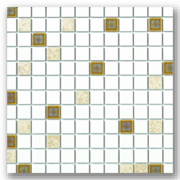 材質　磁器質、表紙貼り（12×12粒） 用途　内装の壁に対応、寒冷地対応 タイル寸法　22.5×22.5×6ミリ （目地込み寸法：25ミリ角） ユニットタイル寸法　300×300ミリ 1平米　11．5シート必要です 1ケース　22シート/2...