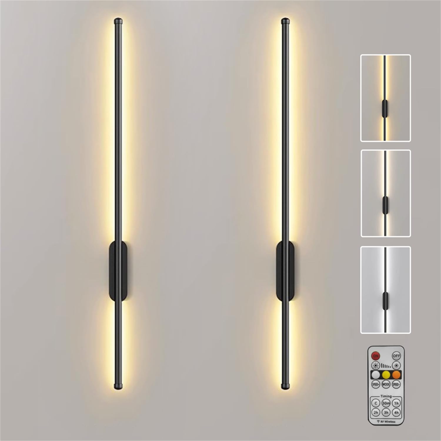 商品説明商品詳細 【製品仕様】サイズ：60*4.5*2.5CM。材質: アルミ,アクリル。色:金色, ブラック 。電球タイプ：LED(電球が含まれています)。光源タイプ: 3つの色温度。バッテリ容量：1800mAh。操作方法：リモコン操作。...