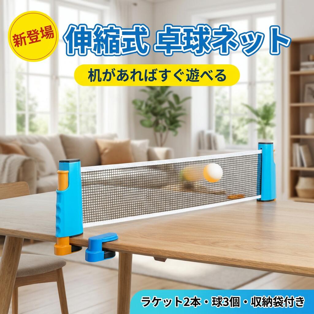 家やオフィスで！テーブルに簡単取り付けすぐに卓球で遊べる！ ラケットセットはピンポン玉3個付き卓球 ラケットセット ピンポン付き ネット付き 卓球用品 卓球台 家用 家庭用 持ち運び 室内遊び 簡単取り付け クーポン対象&nbsp; テーブ...