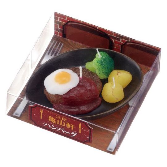 ハンバーグキャンドル ハンバーグの形をしたろうそくです。 ハンバーグの大好きだった方へいかがですか？火を灯し、ハンバーグが減っていくと仏様が「食べてくれた」みたい。「故人と会話ができた」そんな温かい気持ちにさせてくれます。小箱寸法：W115...