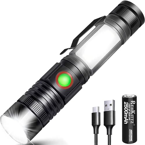 REHKITTZ 懐中電灯 ledライト 超高輝度1600ルーメン ハンディライト フラッシュライト USB充電式2500mAh 大容量 18650電池実用点灯10-30時間マグネットテール付属 COB作業灯 使用しています 停電 防災 地...