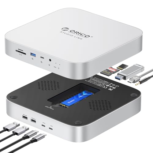 ORICO StudioLink Mac mini M2用USBハブ 内蔵SSD M.2 スロット(NVMe/SATA) 10Gbps高速データ転送 USB-A Micro/SDカードスロット 3.5mmオーディオポート USB C ドッキ...