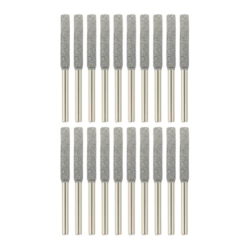Hicello 研削用ドリルビット ダイヤモンド砥石 円筒形3mm軸チェーンソー研削ヘッド回転ヤスリ 削り工具キット 4.0mm*20個 銀色・素材: チタンメッキ剛石を用いて製造し、硬度が高く、耐久性があり、研磨効果がよく、使用寿命が長く...