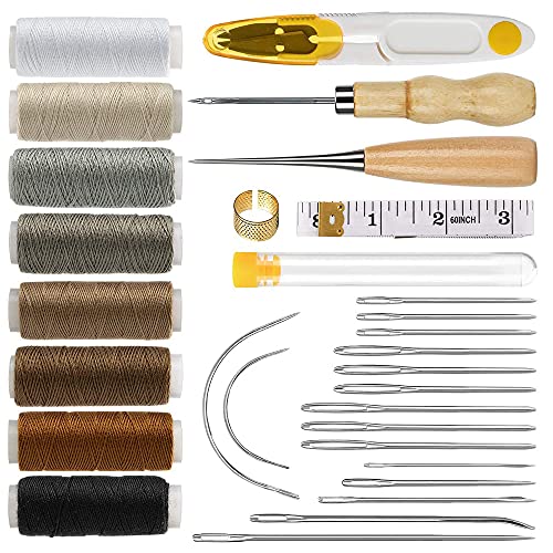 レザークラフト 29点セット 革工具セット 手縫い 裁縫工具 皮革工具 手作り DIY 針 手作り 革用 レザー 糸 紐 手縫い ザーツールセット・パッケージ内容ハサミ*1、指貫*1、測定尺*1、千枚通し*2、系*8、裁縫用針*16、針入れ...