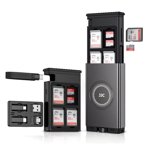 JJC 高速カードリーダー機能付きメモリーカードケース 24 スロット SD MicroSD TF カード 収納ケース Type-C 充電ケーブルカード Type-C to ライトニング Micro USB Type-A OTG 変換アダプ...