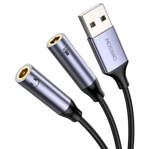 MOSWAG USBオーディオアダプタ、ステレオUSB外部サウンドカード、3.5 mmイヤホンとマイクTRSジャックから対応Windows、ノートパソコン、デスクトップWindows、MAC、Linux、PC、PS5、PS4・USBステレオ...
