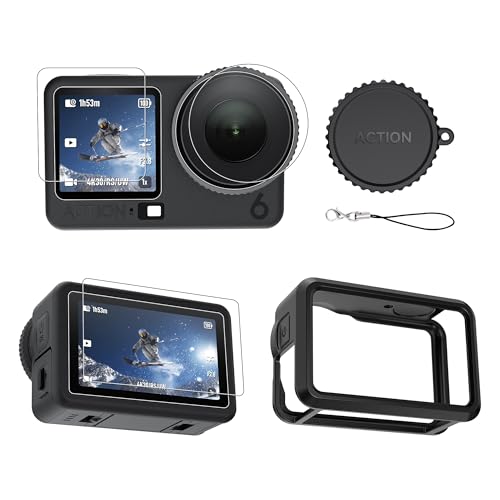 CYNOVA Osmo Action 6 ケース 対応 DJI Osmo Action 6 アクセサリー,6枚セット Osmo Action 6 フィルム,シリコン保護ケース シリコンレンズカバー 紛失防止ストラップ Action 6カバー...