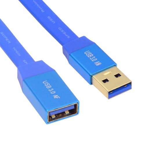 Cablecc 5Gbps ウルトラフラットスリム USB 3.0 タイプA オス - USB3.0 タイプA メス 延長ケーブル ブルー ディスク SSD カメラ データ用 2m・SSD カメラ デバイスなどの USB 3.0 タイプ デ...