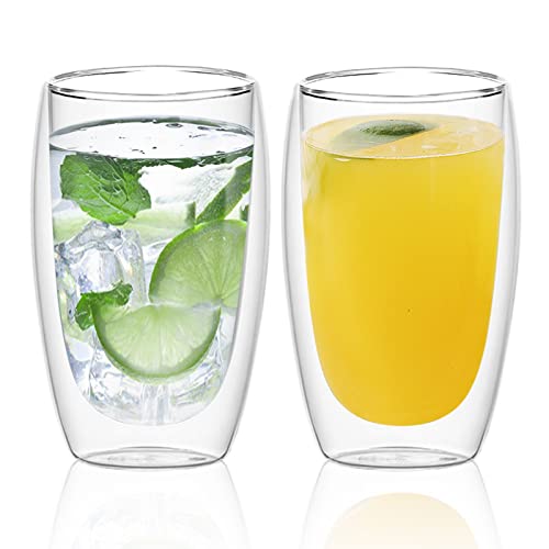 yiteng ダブルウォール グラス 2個セット 450ml 耐熱 二重 グラス コップ コーヒー 保冷 保温 透明 結露しない マグカップ タンブラー カップ 耐熱ガラス 耐熱コップ タンブラーグラス カップ グラスコップ ティーカップ ...
