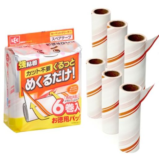 すでに「らせん状」にカットされている粘着クリーナーテープです。 ミシン目などでカットする必要がないので、めくりやすく、テープはがしのイライラ解消! 「うまく剥がせない」「めくり箇所が分からない」そんな不満を解消しました。 ホコリや髪の毛、ペ...