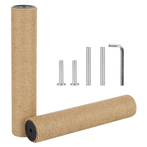 キャットタワーの支柱交換 サイズ仕様:直径6.8cmの麻縄ポール2本セット。キャットタワーの修理や交換に最適なサイズです 高品質素材:耐久性に優れた天然麻縄を使用し、猫の爪とぎや運動に適した構造設計 取付便利:必要な金具一式(ネジと六角レン...