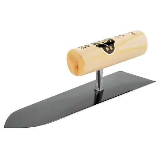 用途:本職用仕上鏝 全長:213mm 重量:156g 仕様:油焼 材質:刃:油焼、柄:木