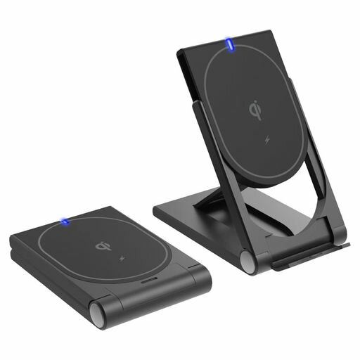 ワイヤレス充電対応のiPhone/スマートフォンを置くだけで充電できるワイヤレス充電器。平置き、立て掛け(縦置き、横置き)で充電可能な2WAYタイプ。USB電源ケーブル付き。 スペースを取らず、折りたたみ時はコンパクトで持ち運びに便利。ワイ...