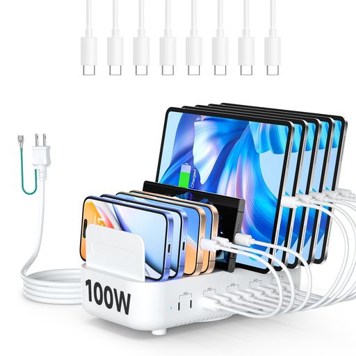【10ポート充電ステーションオーガナイザー】USB-Aポートのみの充電ステーションとは異なり、当社のマルチデバイス充電ステーションは10個のUSB-Cポートを備え、合計最大100Wの出力を実現します。最大10台のデバイスを同時に効率的に収納...