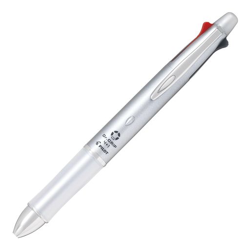 書き出しから、濃くなめらかに書けるドクターグリップ 【機能】シャープ + 油性ボールペン(黒・赤・青・緑) 【芯径】0.5mm 【ボール径】0.7mm(細字) 【サイズ】最大Φ14.1mmx全長148mm
