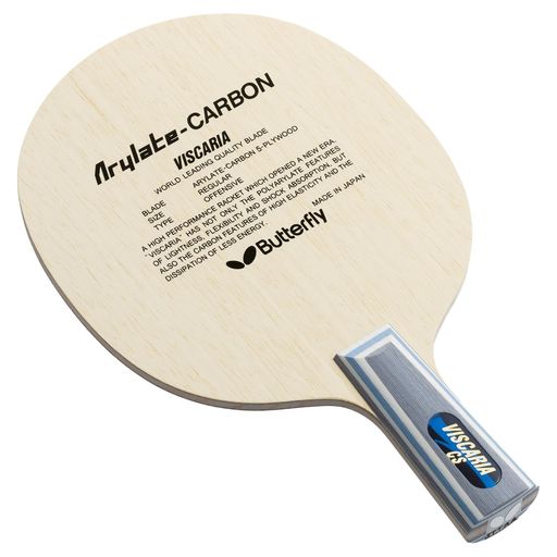 素材:カーボン サイズ:ブレード/158x150mm(丸型)、ブレード厚/5.8mm、グリップ(長さx厚xエンド幅)/82x22x31.5mm 特長:反発特性/11.8、振動特性/10.6、5枚合板、アリレートカーボン 原産国:日本