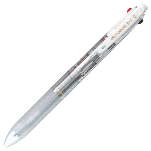 1本に機能満載。あらゆるシーンで活躍する、シャープペンシル付アクロボール。 【サイズ】最大径φ 12.9mm 全長 149mm 【インキ】 油性染料インキ(アクロインキ) 【ペン先】 細字0.7mm(黒・赤・青)、0.5mmシャープ 【方式...