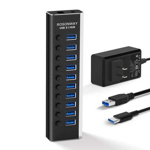 【USB3.1Gen210Gbpsと2本のケーブル】USBハブ3.1Gen2の10ポートは全てUSB3.1Gen2に対応、理論値10Gbpsのデーター転送速度、1回のHDムービー転送には2秒しかかかりません。USB3.0とUSB2.0接続と...