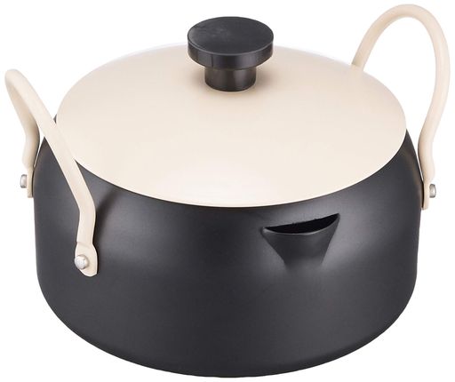 サイズ:(約)幅185x奥行160x高さ120mm 本体重量:(約)460g 材質:本体・取っ手・蓋/鉄(シリコーン樹脂塗装)、つまみ/フェノール樹脂(耐熱温度150度) 原産国:中国