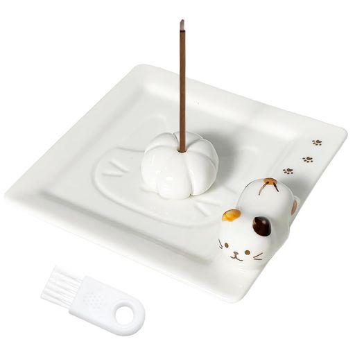 【仕様】立体猫飾り付きの皿・お香立て、●素材:セラミック。香皿は陶器製、高品質な粘土に焼き、ネコと足跡の表面は下絵付けをすることです。●サイズ:お皿:9.3*9.3*2.7cm。重量:約73g。かぼちゃのお香立て:直径2-3cm。ポアサイズ...