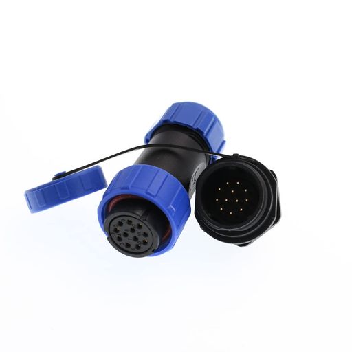 SP2112ピン防水電源ケーブルコネクタ、φ21mmパネルcut.Rated電流/電圧:5A/AC400V;耐電圧:AC1200V;接触直径Φ1mm*12;ワイヤーサイズ:小さいか等しい0.785mmの2か18AWG;挿入物材料:PPSの最...