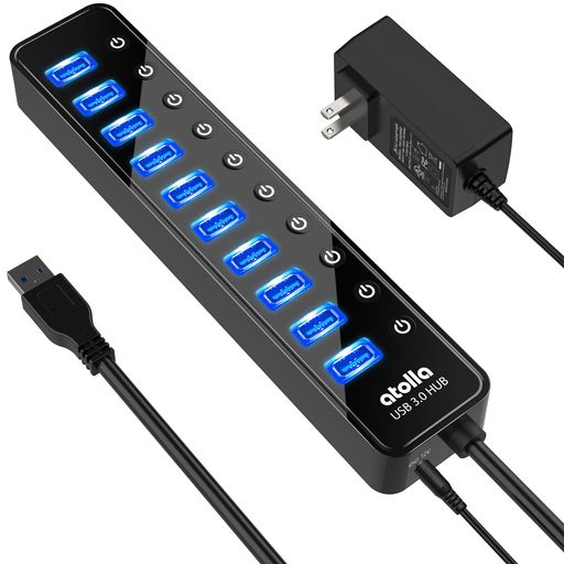 【5Gbps高速データを転送する】このUSBハブ 電源付きには、10個USB3.2 Gen1ポートがあり、よく解像度の画像、ビデオ、その他のデータ送信などを最大5Gbpsの速度で数秒で転送可能です。 【個別のスイッチ付き】このUSB Hub...